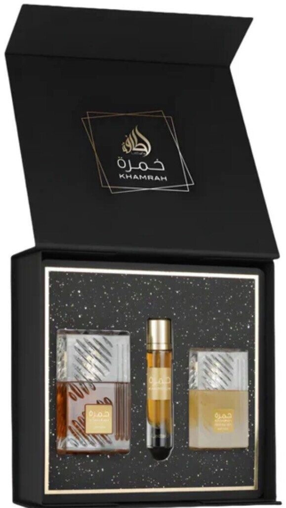 Lattafa Khamrah Coffret Eau de Parfum 100ml + 12ml + Brume capillaire ...