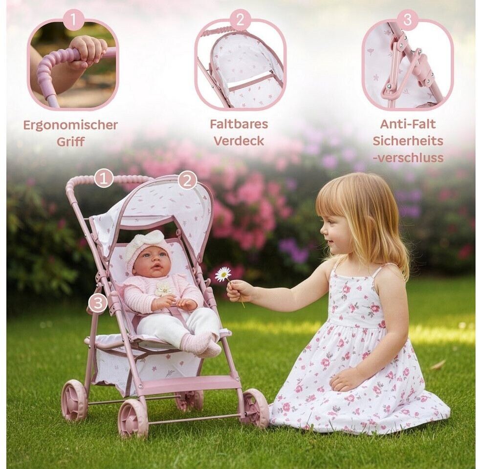 Kinderplay Puppenwagen Buggy klappbar, EVA-Räder, rosa (KP0280B) ab 26 ...