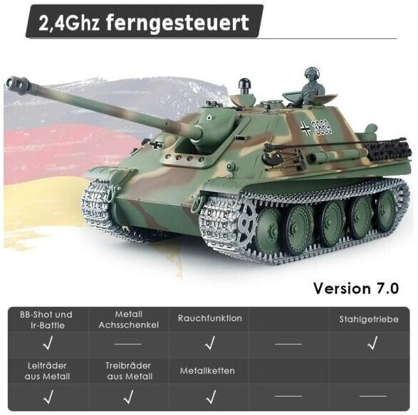 ES-Toys Jagdpanther RC-Panzer 1:16 Rauch & Sound, Stahlgetriebe, 2,4GHz ...