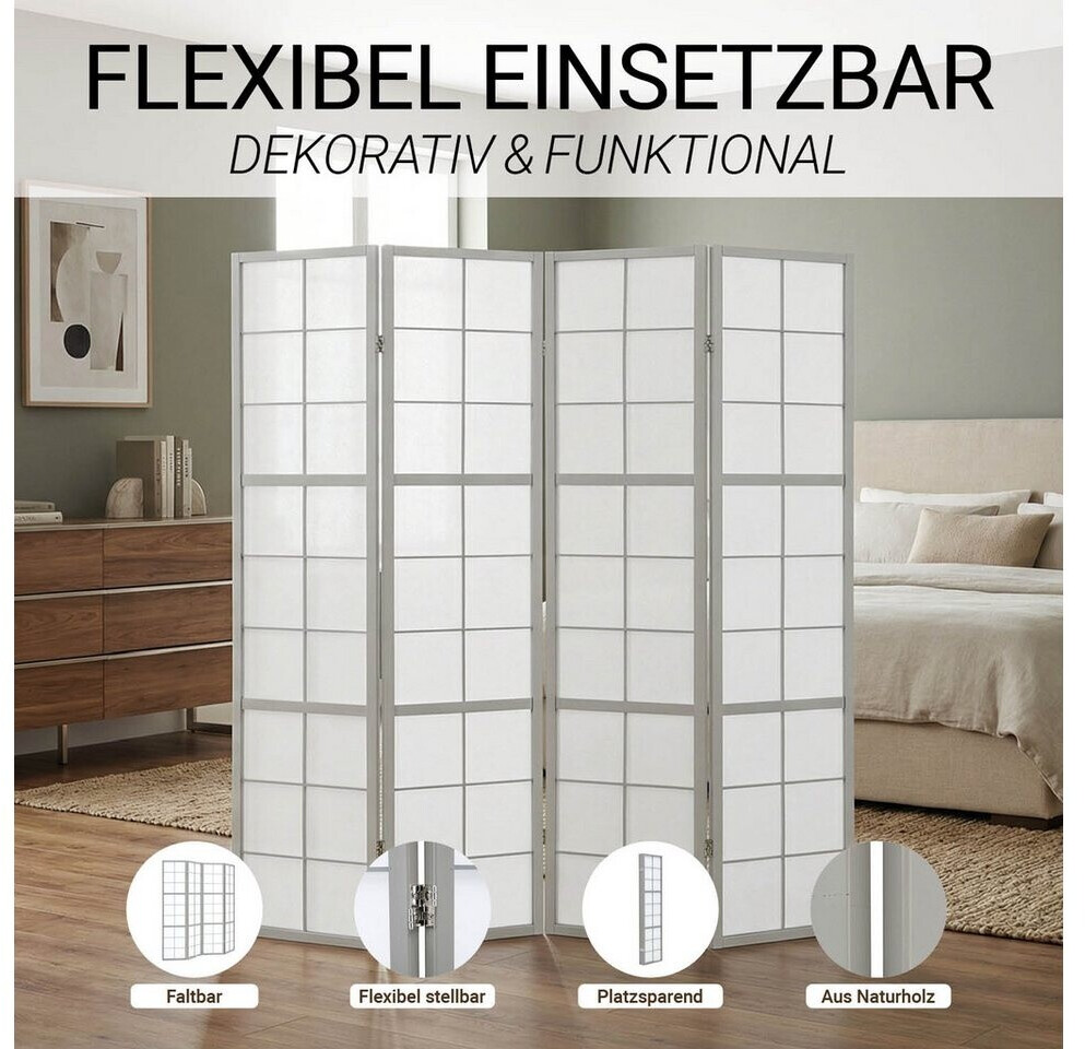 Homestyle4u Paravent Shoji 4-teilig, Holz, grau (3143) ab 99,95 ...