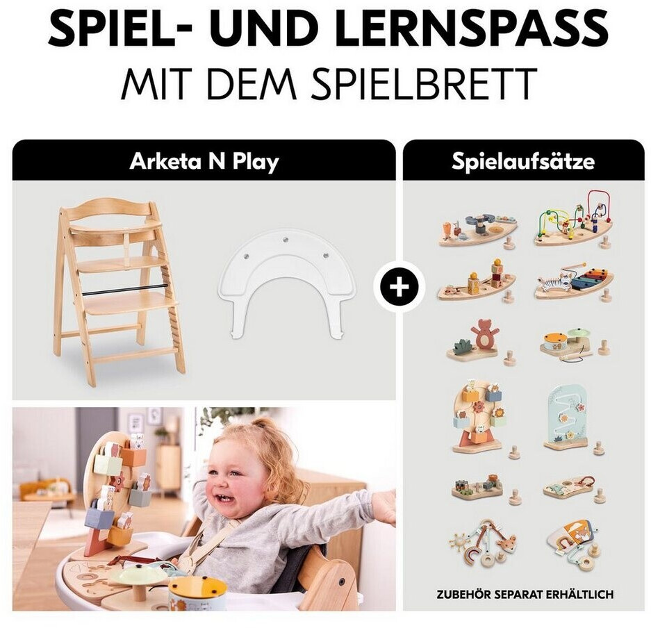 Hauck Arketa N Play Hochstuhl, Holz, Spieltablett, 5-Punkt-Gurt (664186 ...