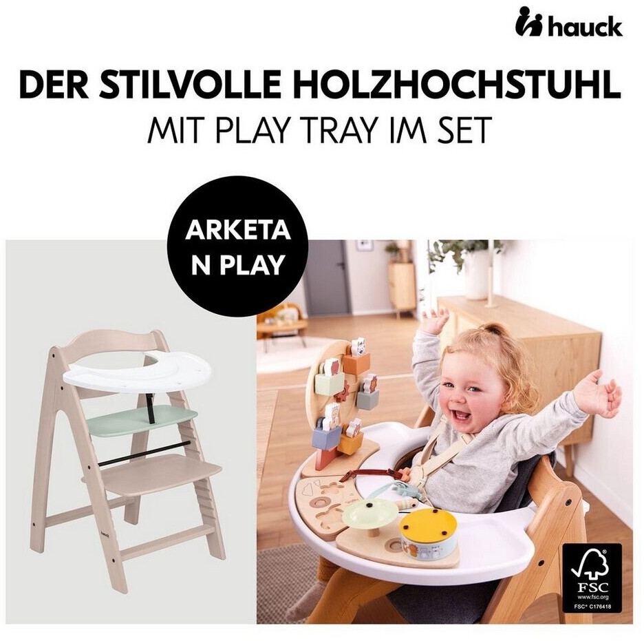 Hauck Arketa N Play Holzhochstuhl mit Spielbrett, höhenverstellbar ...