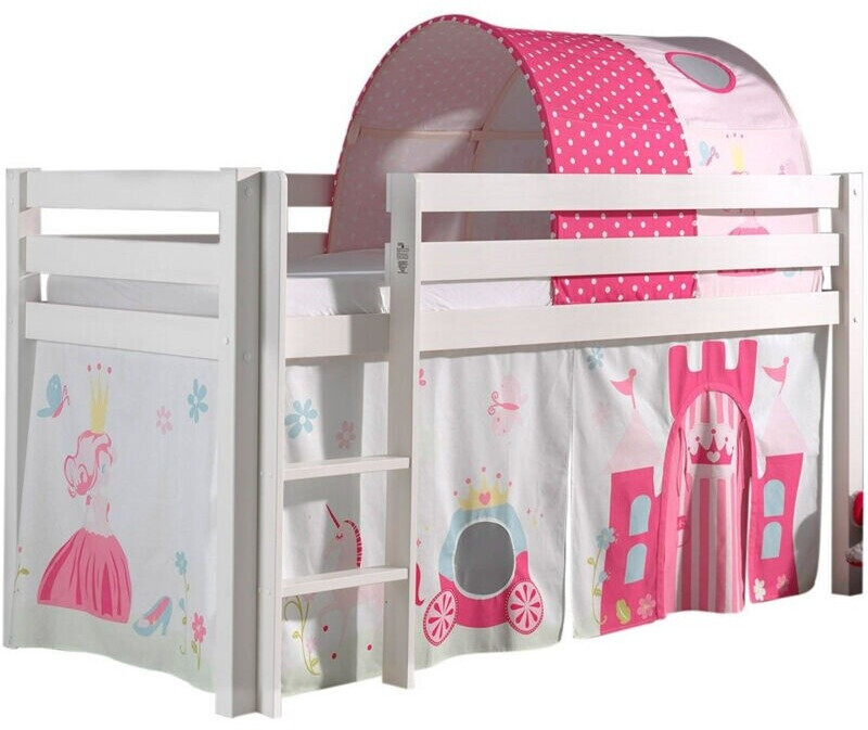 Vipack Pino Hochbett Kiefer massiv 90x200cm mit Vorhang & Tunnel ...