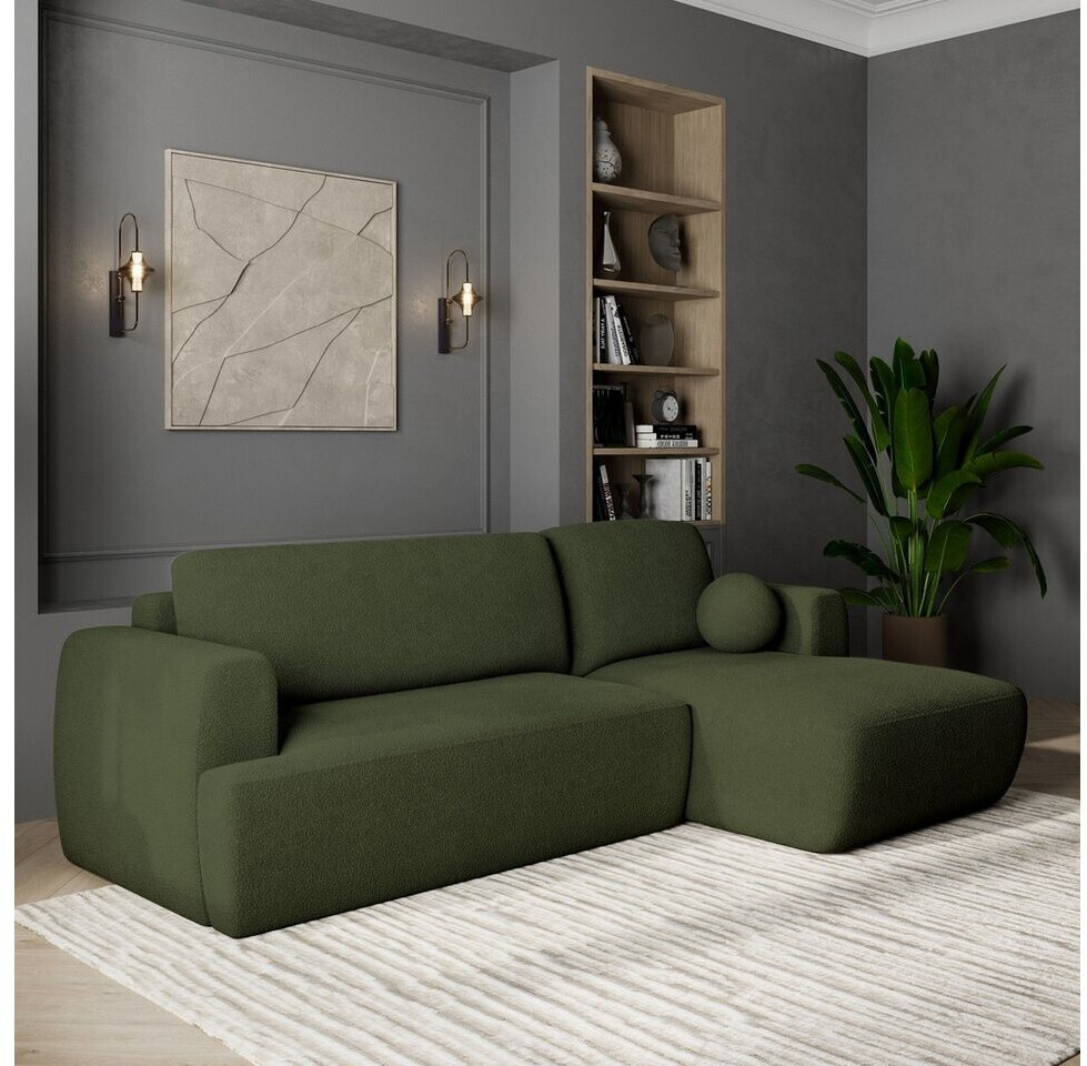 Masseno Senti N R-S Ecksofa L-Form Bouclé-Stoff grün mit Schlaffunktion ...