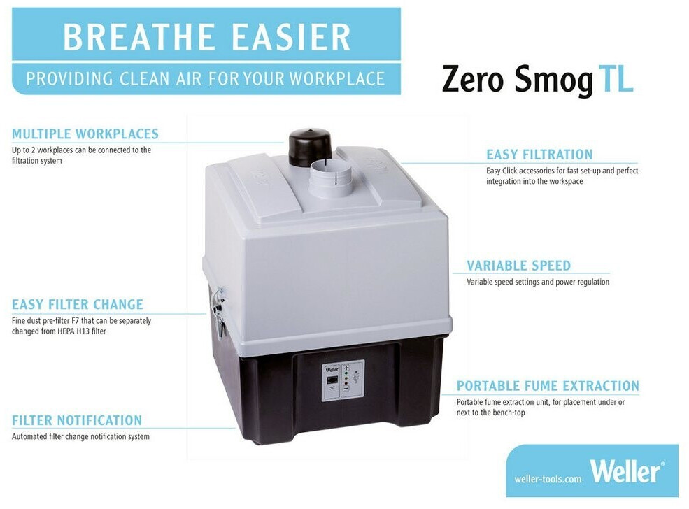 Weller Zero Smog TL Aspirateur de Fumée de Soudure 120W (FT91015699N ...