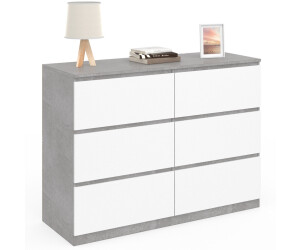 IDMarket Kommode TOMI 6 Schubladen 110cm weiß und Betoneffekt (10187 ...