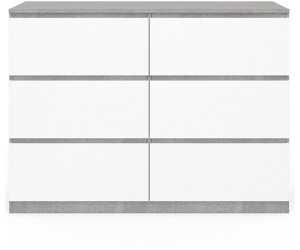 IDMarket Kommode TOMI 6 Schubladen 110cm weiß und Betoneffekt (10187 ...