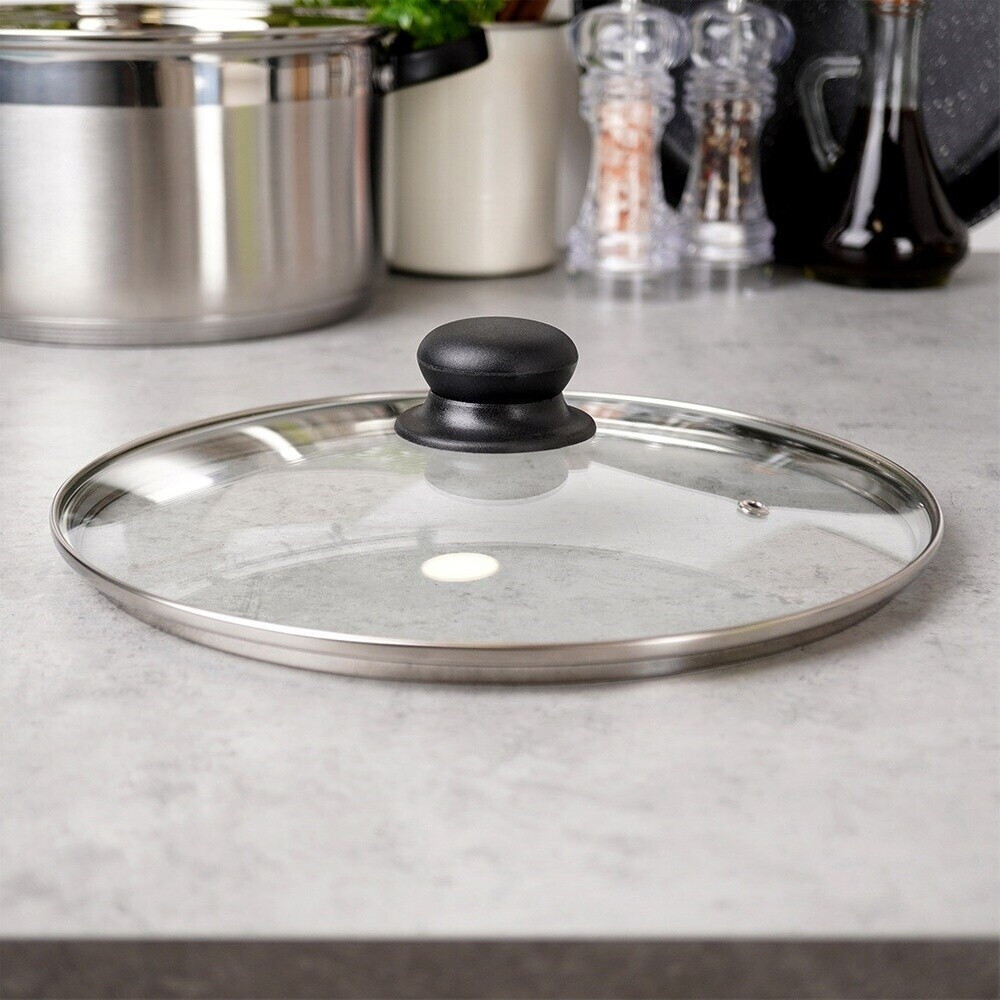 OEM Black&Wood Poêle en granit avec couvercle en verre, 26cm ...