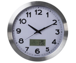 Perel Wanduhr rund analog 35cm, LCD-Display mit Thermometer und ...
