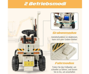 Costway Kinder-Sitzbagger 6V mit drehbarer Schaufel, LED, hellgrau ...