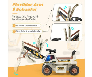 Costway Kinder-Sitzbagger 6V mit drehbarer Schaufel, LED, hellgrau ...