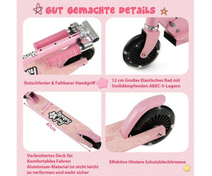 Costway Kinder-Scooter höhenverstellbar, klappbar, LED-Räder, rosa ab ...
