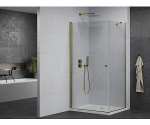 Mexen Pretoria Duschkabine schwenkbar 70x90cm, gold + Duschwanne Flat ...