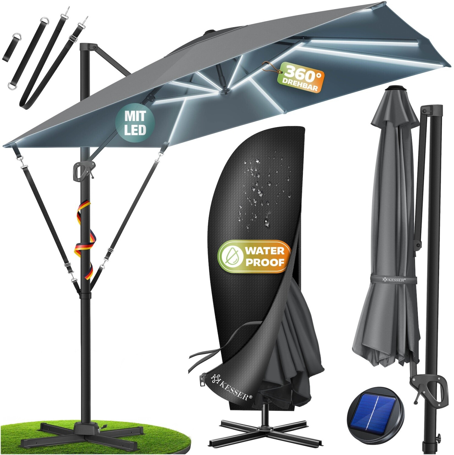 Kesser Ampelschirm SUN XL 3x3m 360° drehbar UV50+ anthrazit ab 165,80 ...