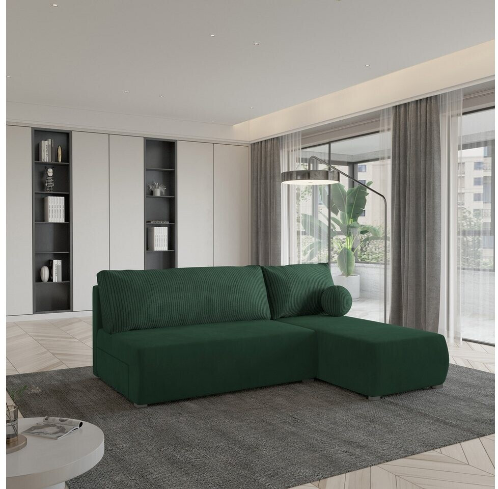 Masseno Parvelo Ecksofa L-Form, Plüsch-Stoff, grün, mit Schlaffunktion ...