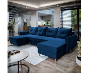 Masseno VERNI Ecksofa U-Form mit Schlaffunktion und Bettkasten, blau ...
