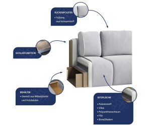 Masseno VERNI Ecksofa U-Form mit Schlaffunktion und Bettkasten, blau ...