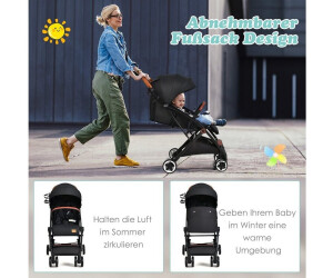 Costway Kinder-Buggy faltbar mit Verdeck & Becherhalter, schwarz ...