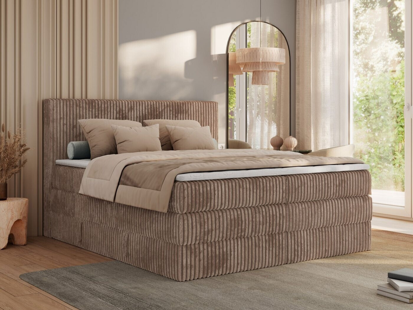 MKS Tiliano King Boxspringbett 160x200cm, Cord, braun, mit Bettkasten ...