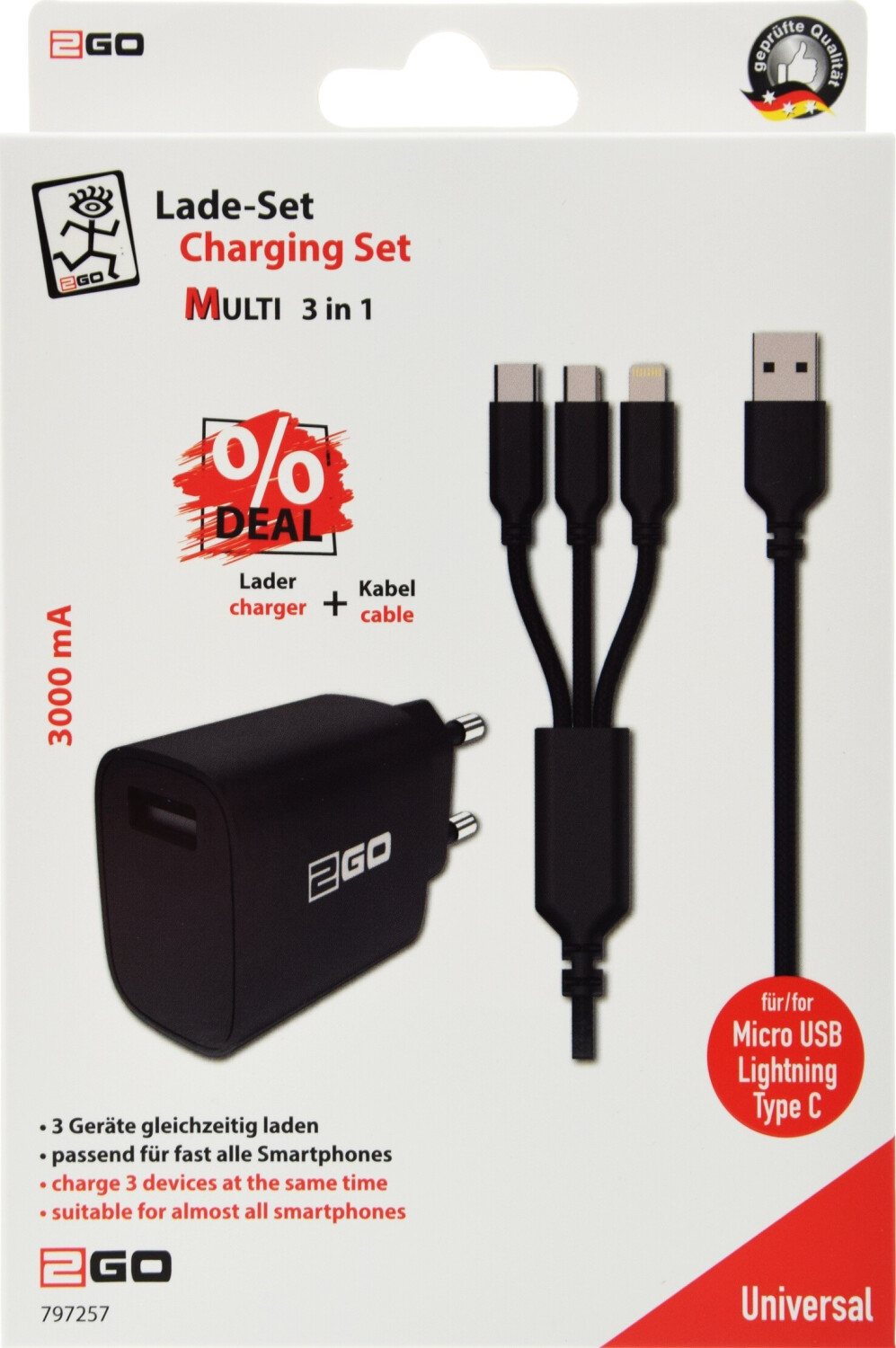 2GO Ladegerät Universal 15W 1x USB-A, 1x Micro-USB, schwarz (797257) ab ...