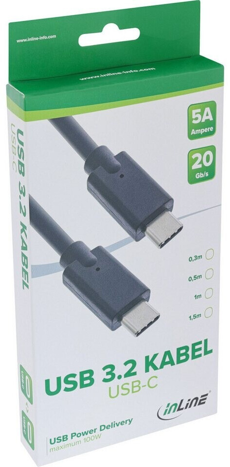 InLine USB 3.2 Gen.2x2 Kabel USB-C Stecker/Stecker, schwarz, 1m (35701A ...