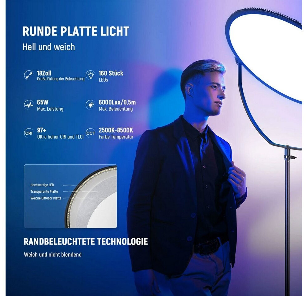 Neewer GR18C Rundes RGB LED Panel 18 Zoll, 65W, 2500K-8500K (GR18C) ab ...