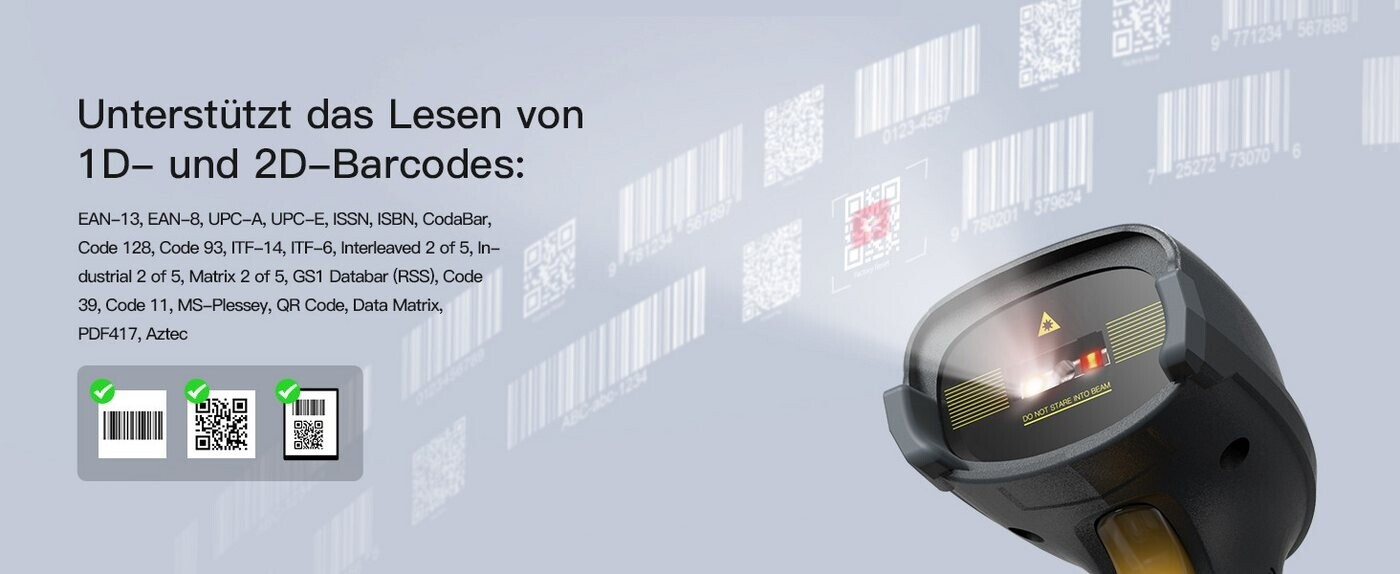 Inateck N6008-G Barcode-Scanner 1D/2D, kabellos, Bluetooth/2.4G/USB ...