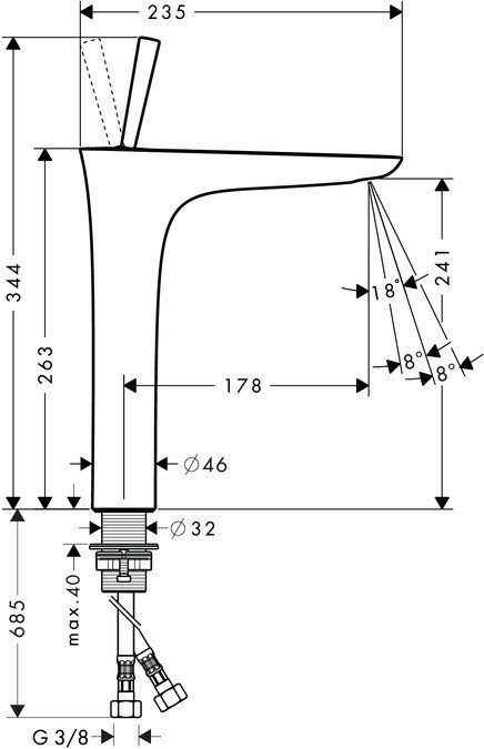 Hansgrohe PuraVida 240 Mitigeur de lavabo surélevé pour vasque libre ...