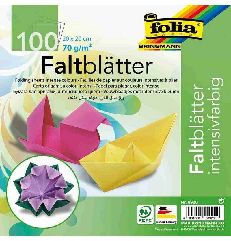 Folia Folding Sheets Intense Colours 70g/m² 20x20cm 100 Sheets au ...