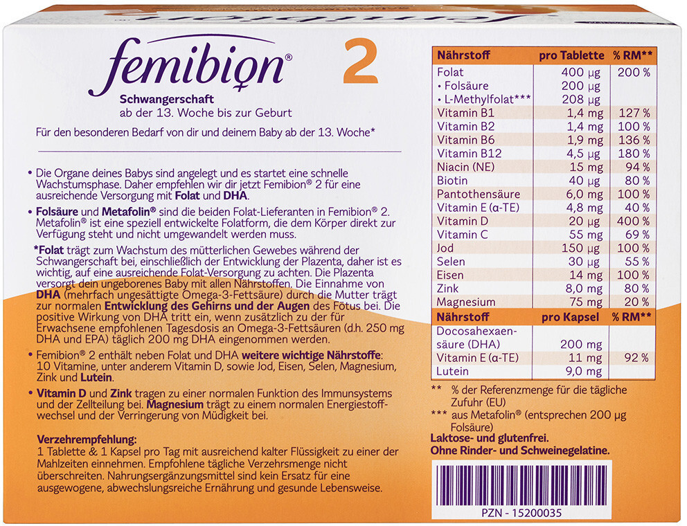 Pandg Femibion 2 Schwangerschaft Kombipackung Tabletten And Kapseln 2x112