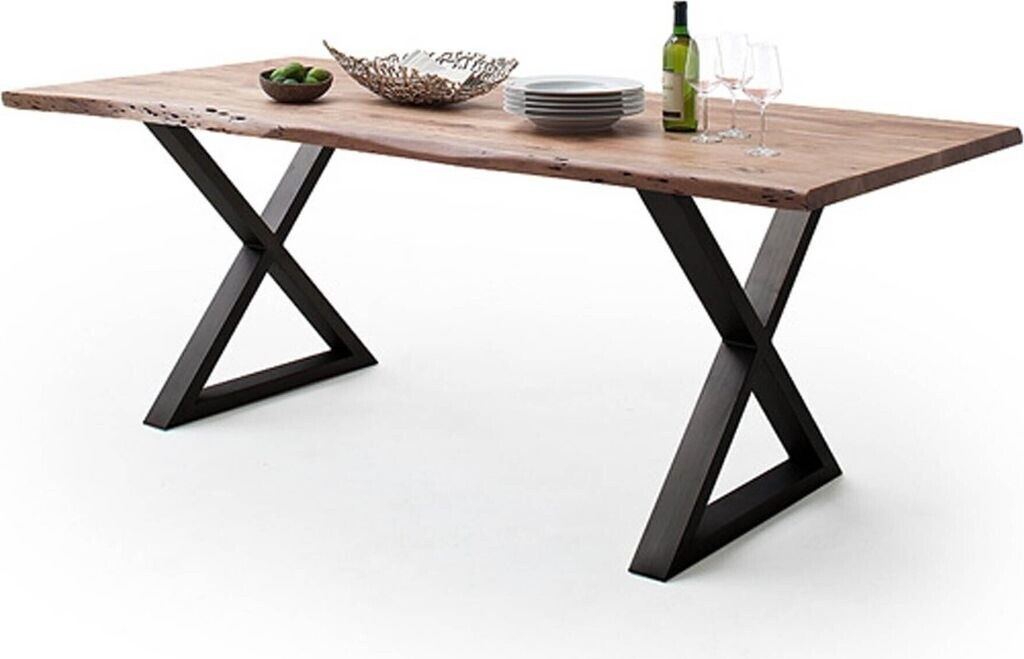 MCA Furniture Esstisch Calabria Akazie massiv 35mm Natur x-Form Kufen Anthrazit lackiert 180 x ...