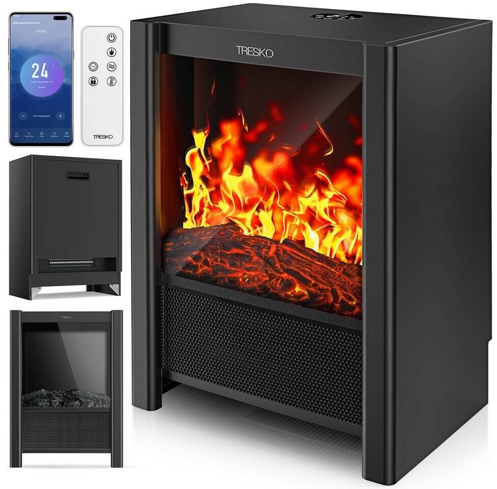 Tresko Electric fireplace 2000 W WiFi app with LED flame effect & LCD ...