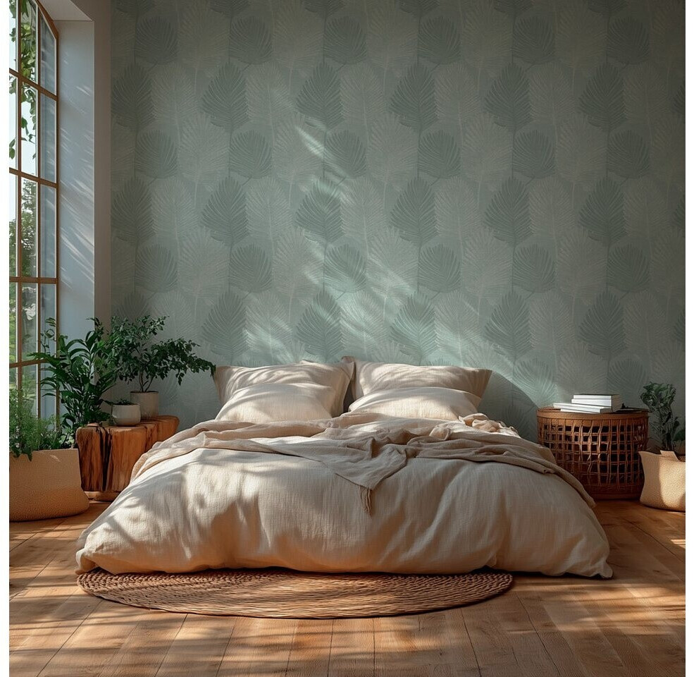 Livingwalls Metropolitan Stories Hot Spots Leaves Green-Light Grey-Mint ...