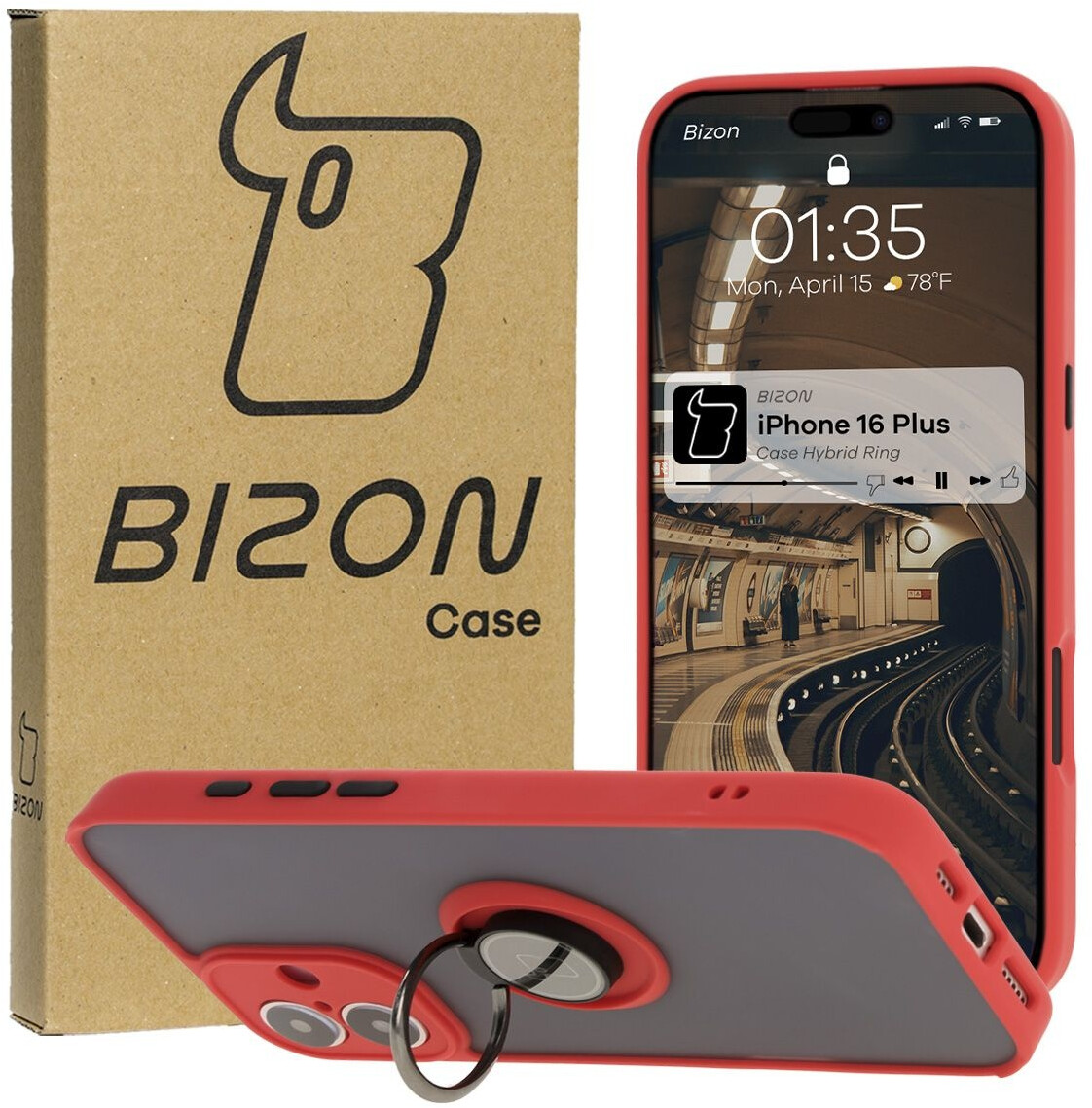 Bizon Handyhülle mit Fingergriff für iPhone 16 Plus Case Hybrid Ring ...