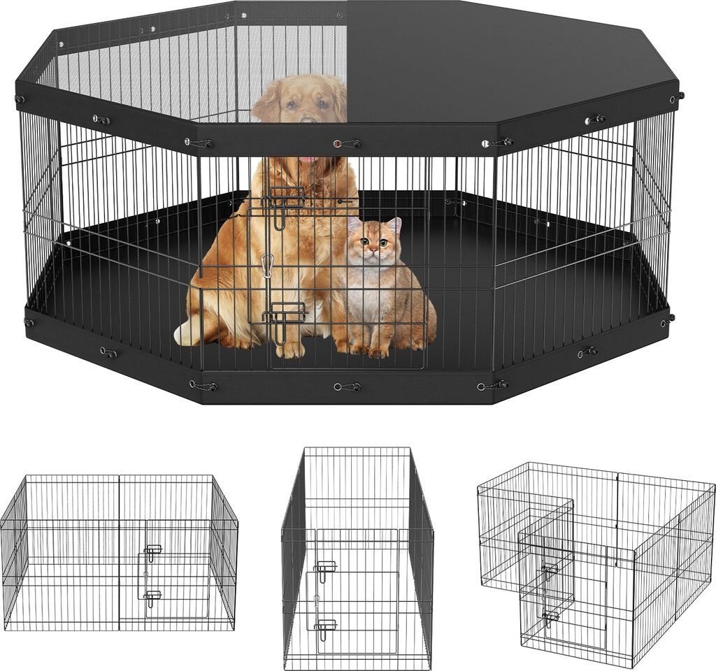 VEVOR Puppy playpen 61cm high 8 panels with floor mat and cover a € 59 ...