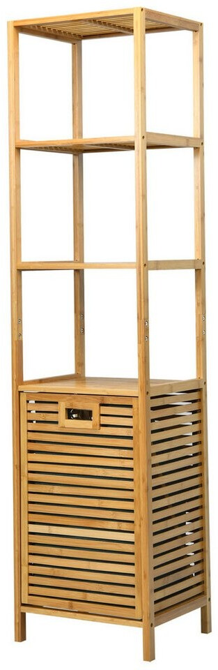 Costway Hochschrank mit Wäschekorb, Bambus, 3 Regale, 40x33x160cm ...